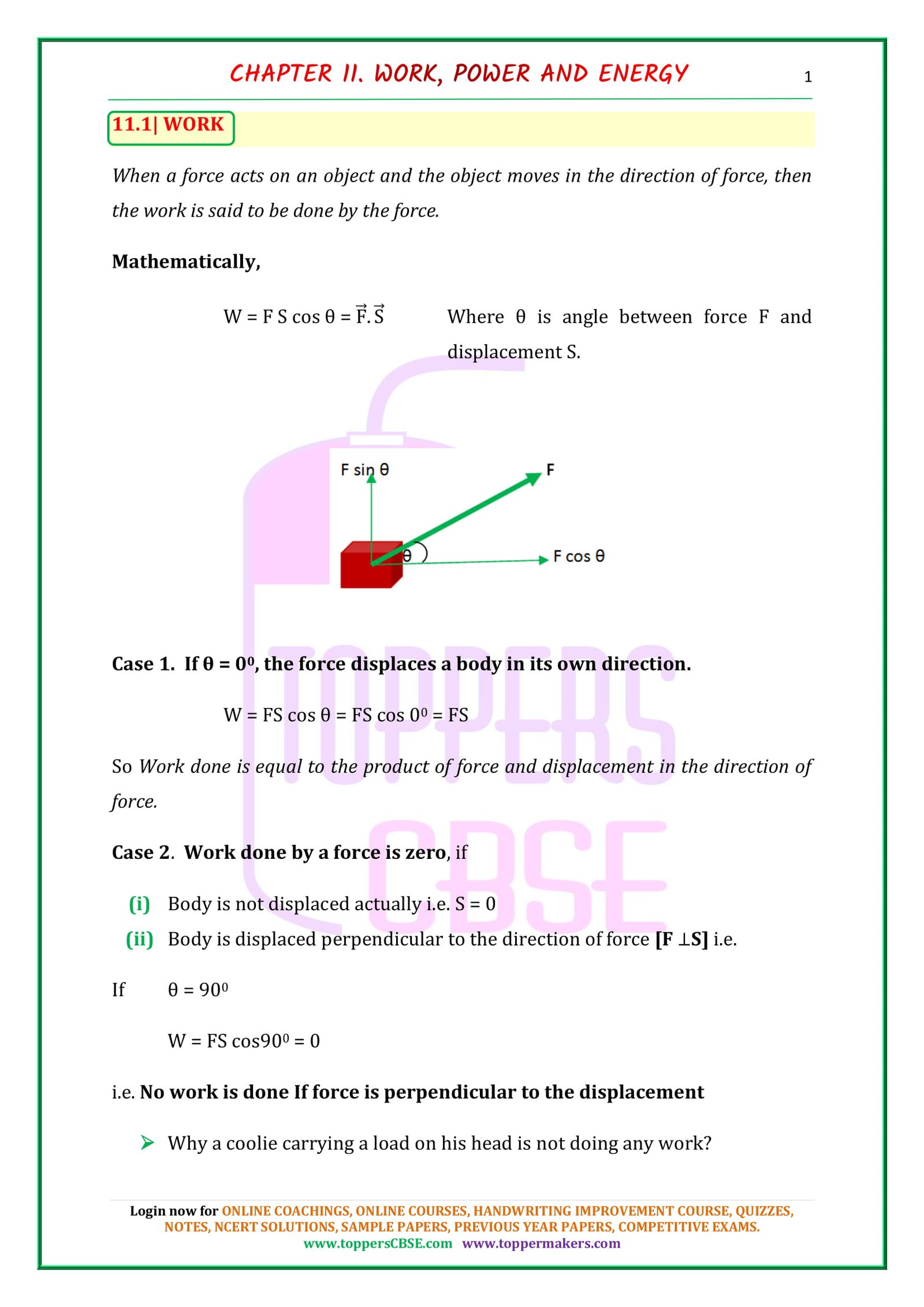 CBSE Class 9 Science Notes Chapter 11 Work and Energy | Toppers CBSE ...