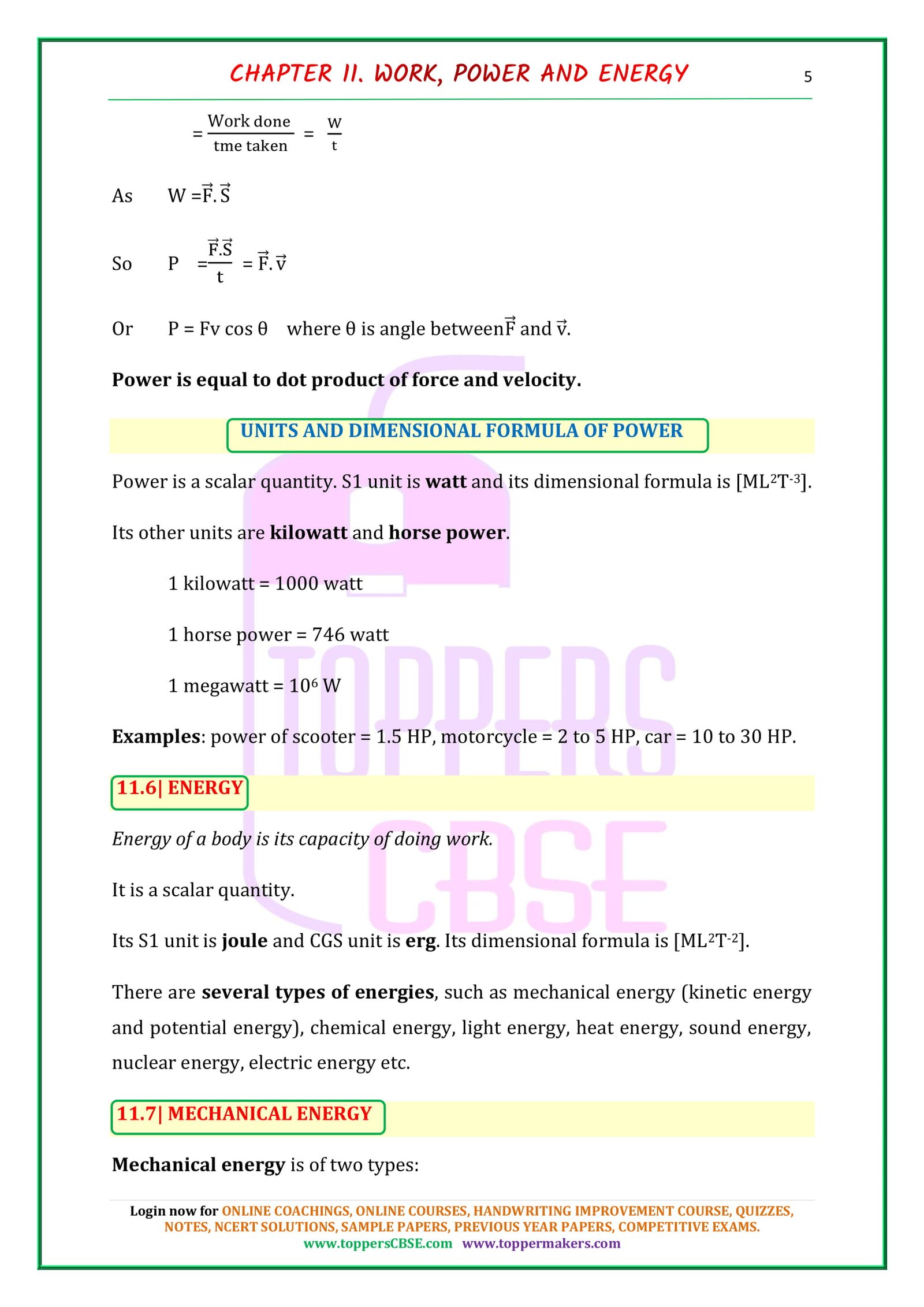 CBSE Class 9 Science Notes Chapter 11 Work and Energy | Toppers CBSE ...