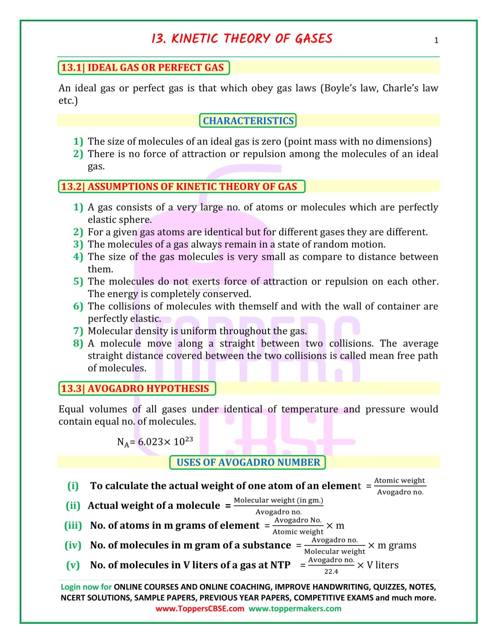 CBSE class 11 Physics Notes Chapter 13. Kinetic Theory of Gases ... CBSE class 11 Physics Notes Chapter 13. Kinetic Theory of Gases ...