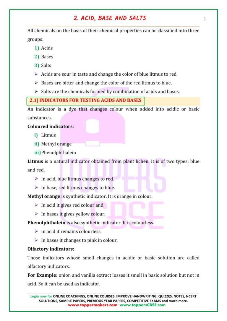 CBSE Class 10 Science Notes Chapter 2 Download in Pdf | Toppers CBSE ...