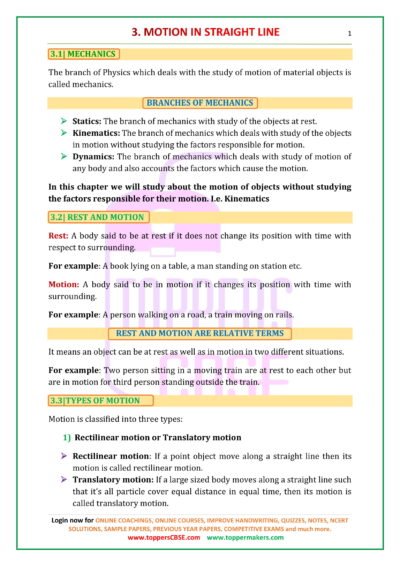 CBSE class 11 Physics Notes Chapter 3 Motion in Straight Line | Toppers ...