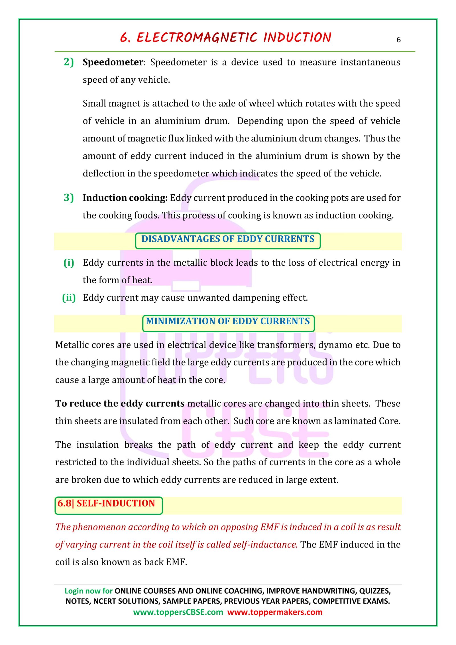 Class 12 Physics Notes of Chapter 6 Electromagnetic Induction | Toppers ...
