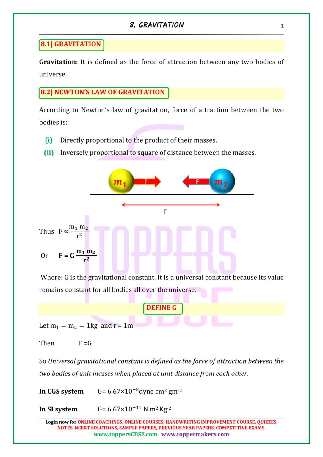 CBSE class 11 Physics Notes Chapter 8. Gravitation | Toppers CBSE ...