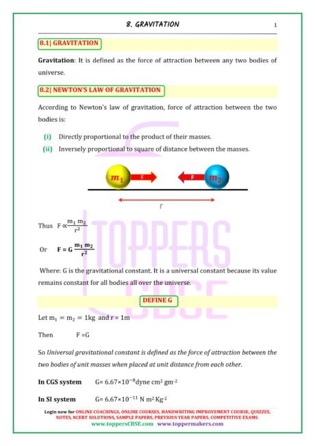 CBSE class 11 Physics Notes Chapter 8. Gravitation | Toppers CBSE ...