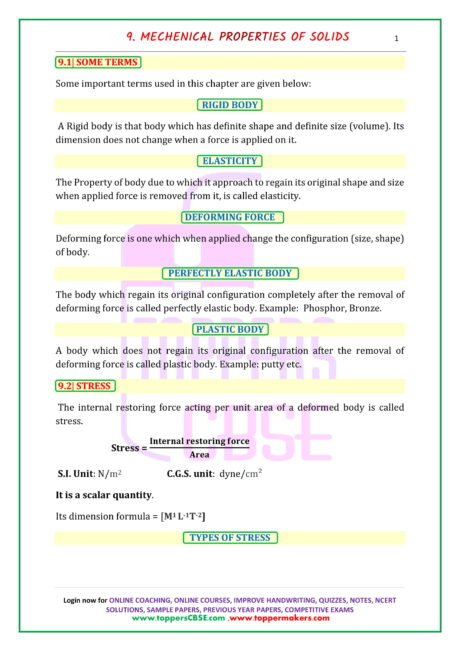 CBSE class 11 Physics Notes Chapter 9. Mechanical Properties of Solids ... CBSE class 11 Physics Notes Chapter 9. Mechanical Properties of Solids ...