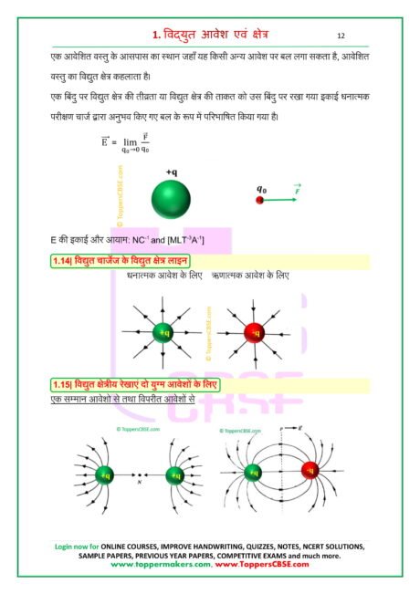 Class 12 Physics Notes in Hindi Chapter 1 Electric Charges and Fields ...