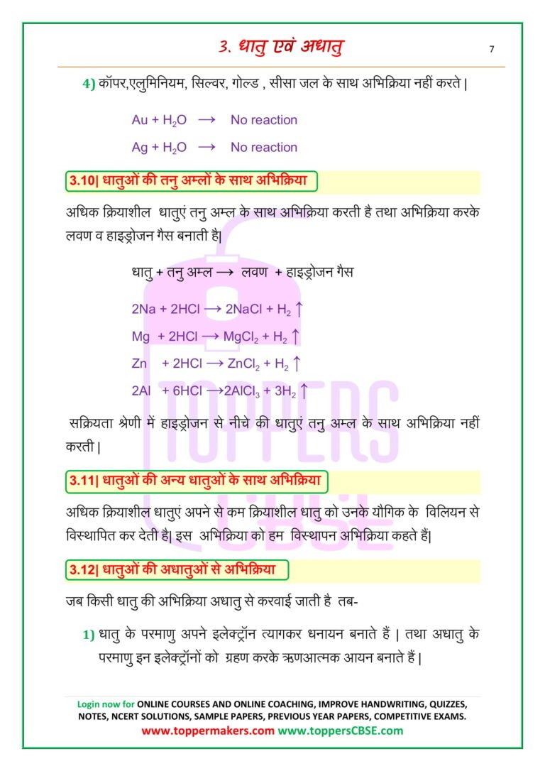 Class 10 Science notes in hindi Chapter 3 धातु एवं अधातु | Toppers CBSE ...